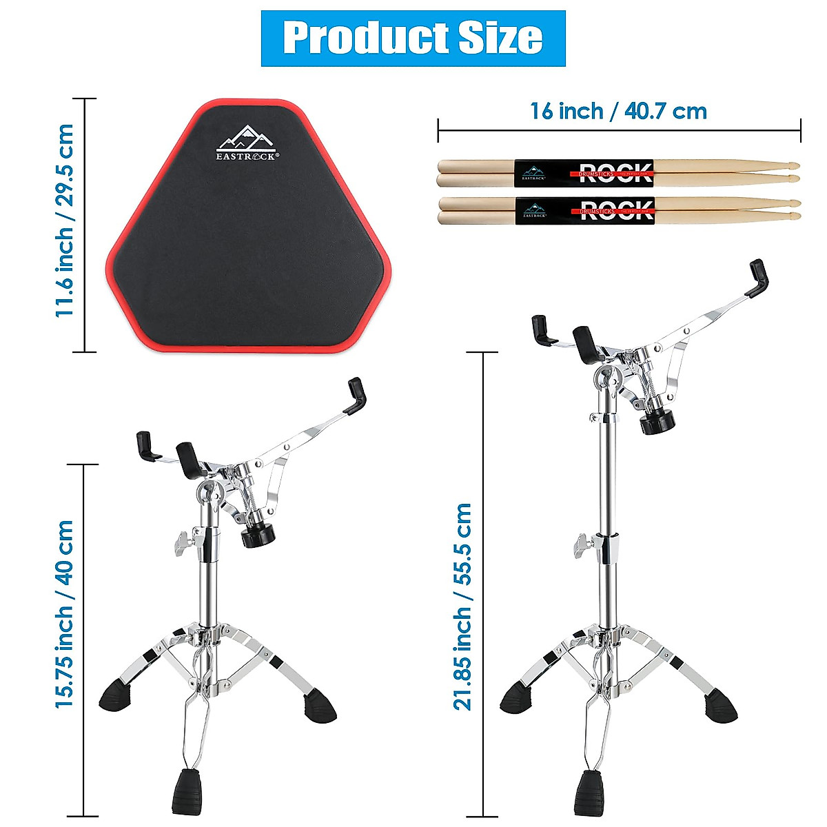 EASTROCK Practice Drum Pad With Stand, 11 Inches Double Sided Slient Silicone Drum Practice Pad, Silicone Dumb Drum with Drum Stand，Red+Black