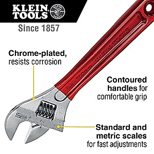 Klein Tools D507-8 Adjustable Wrench, Extra Capacity Jaw Forged Drive Wrench with High Polish Chrome Finish, 8-Inch