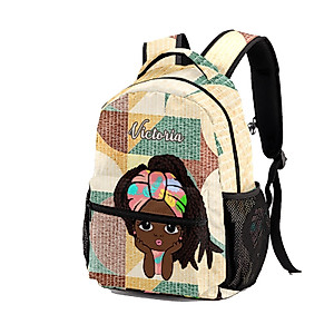 Liveweike African Tribal Afro Girl Personalized Kids Backpack with Name Teen Girl Boy Primary School Travel Bag