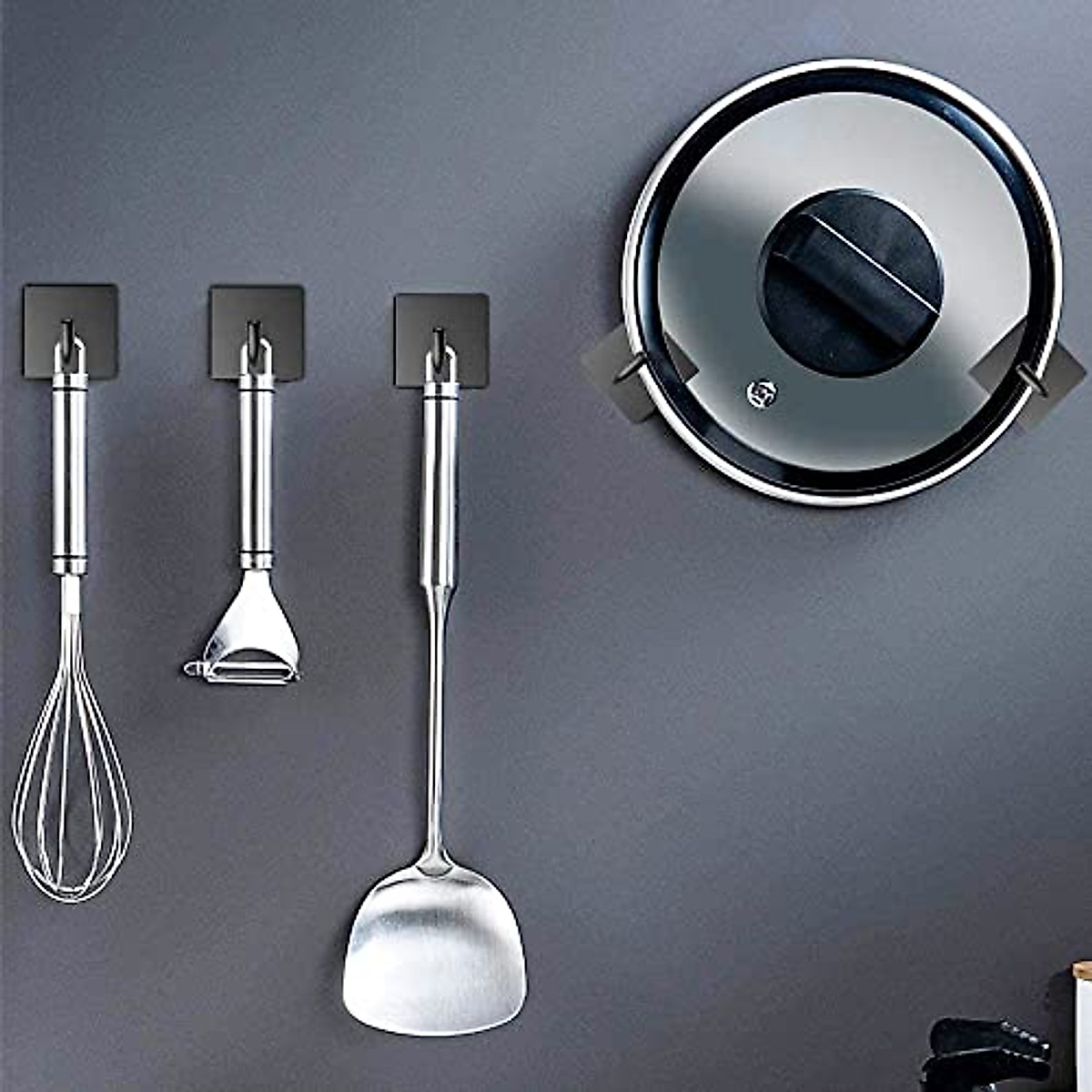 Adhesive Hooks - 5 Pack Heavy Duty Wall Hooks Waterproof Stainless Steel Hooks for Hat Towel Robe Hooks Rack Wall Mount - Bathroom Kitchen Home Hotel Office Cabinet and Bedroom Matte BLACK05