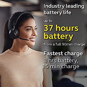 Jabra Evolve2 65 UC Wireless Headset with Link380a, Mono, Black – Wireless Bluetooth Headset for Calls and Music, 37 Hours of Battery Life, Passive Noise Cancelling Headphones