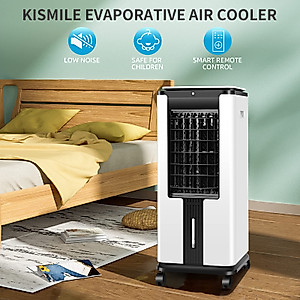 Kismile Portable Air Conditioner, Electric Air Cooler with 3 Wind Speeds, Remote Control, Built-in 12 H Timer Tower fan