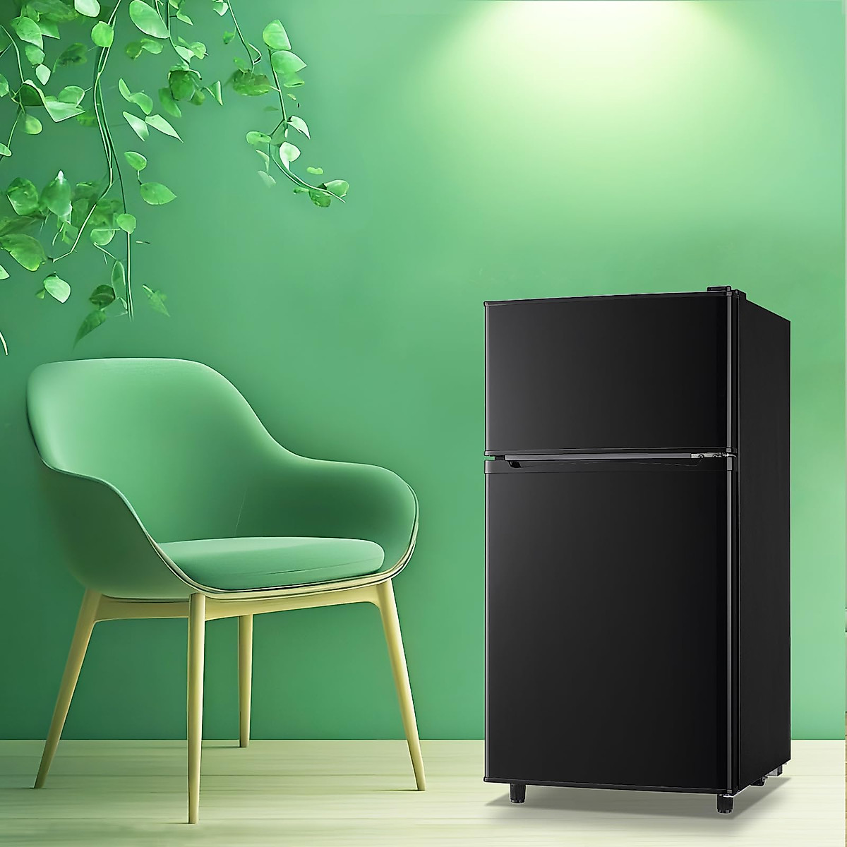 WANAI Mini Fridge with Freezer Small Double Door Refrigerator Freezer-on-Top, Black Fridge with 7 Adjustable Thermostat and Adjustable Shelves