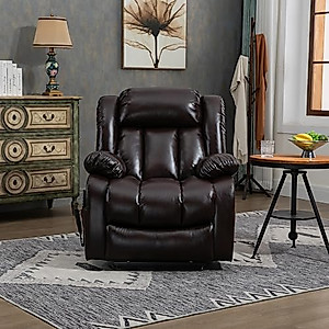 FULife Electric Lift Chair Power Recliner,Reclining Lifting Single Sofa Armchair with Heat and Massage,Heavy Duty Dual Motor Faux Leather Upholstery Lazy Lounge Couch w//USB Ports and Side Pockets