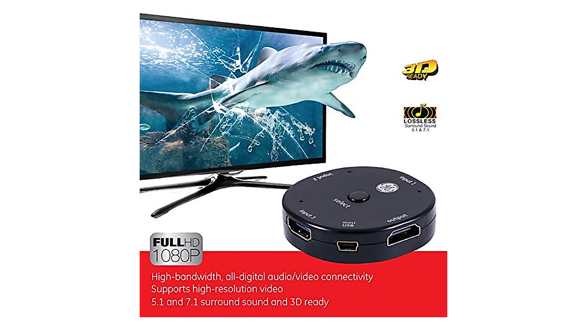 GE 3 Device HDMI Switch - 4K Ultra HD for Smart TVs & Gaming