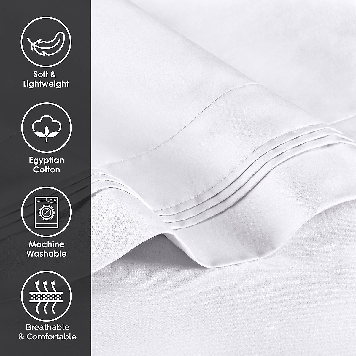 SUPERIOR 1000 Thread Count Egyptian Cotton Pillowcase Set, Pillow Covers for All Pillows and Sleepers, Soft Pillowcases for Bed Fashion, Basics, Large Cases, 2-Piece Set- Standard, White