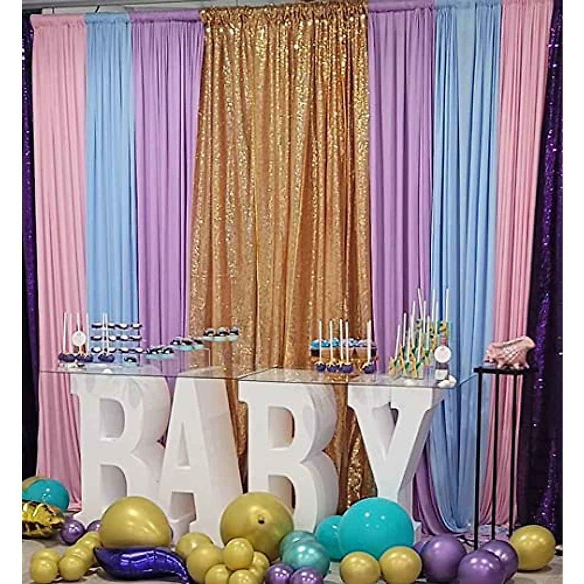 Poise3EHome Gold Sequin Backdrop Curtain, 4 Pieces 3FT x 8FT Sequin Backdrop Panels, Sequence Wedding Party Background Drapes