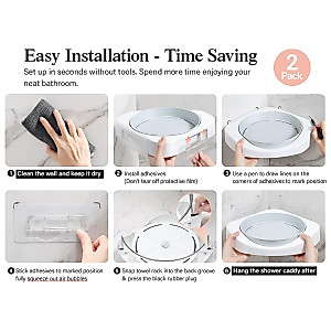 LAMU Corner Shower Caddy, 2 Pack Lazy Susan Shower Organizer, 360° Rotating Corner Shower Shelf with Towel Rack, No Drilling Wall Mounted Shelves for Bathroom, Dorm and Kitchen 10.24”x 10.24”x 1.85”