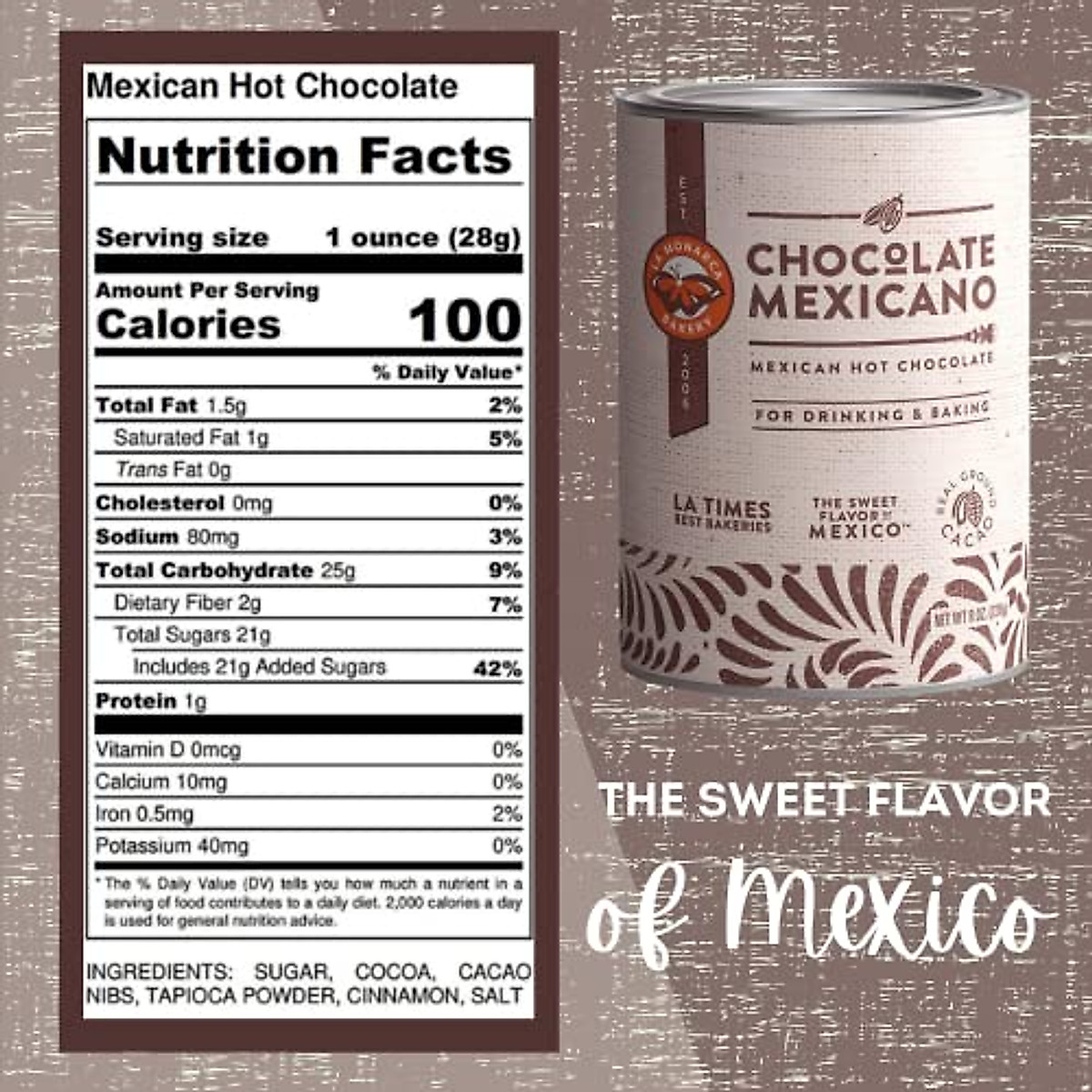 Mexican Hot Chocolate, 8 Ounce (Pack of 2), Authentic Mexican Style Hot Chocolate Mix with Organic Cacao Beans and Cinnamon by La Monarca Bakery