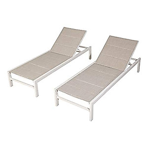 Iwicker 2 PCS Patio Aluminum Chaise Lounges Outdoor Weather-Resistant Textilene Quick Dry Foam Padded Lounge Chairs with Adjustable Backrest and Wheels, Beige