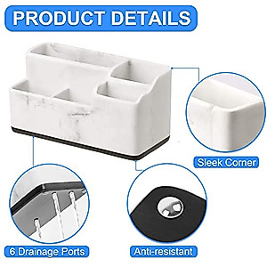 Vitviti Toothbrush Holder for Bathroom, Bathroom Storage Vanity Tray, Resin Soap Tray Counter Organizer, Sponge Holder for Soap Dispenser/Kitchen Sink, White Marble Look
