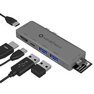 NOV8Tech USB C Hub for MacBook Air, Pro M1/M2/M3 2023/2022-2016, MacBook Air USB C Adapter Dongle, 4K HDMI, 100W PD, 40Gbps TB3 5K 60Hz, USB-C, 2 USB 3.0 and SD/Micro Card Readers (Space Gray)