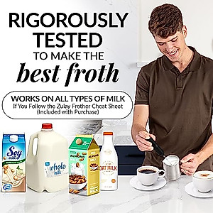 Zulay Powerful Milk Frother for Coffee - Portable & Compact Handheld Foam Maker for Lattes, Cappuccinos, Matcha, Hot Chocolate - Milk Foamer Frother - No Stand Electric Whisk (Black Silver)