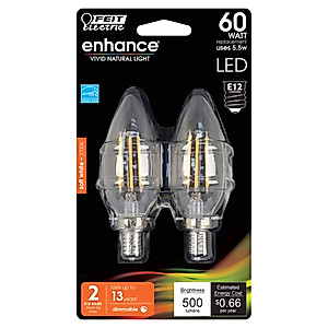 FEIT Electric B10 E12 (Candelabra) LED Bulb Soft White 60 Watt Equivalence 2 pk