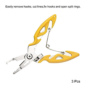 PATIKIL Fishing Pliers, Stainless Steel Hook Remover Fishing Lines Cutter Tool with Coiled Lanyard for Fishing, Yellow