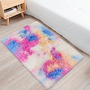 JiaoBaba Small Fluffy Colorful Rug for Bedroom Girls 2x3 Mini Kawaii Rainbow Tie Dye Area Rug Fuzzy Unicorn Throw Rug for Living Room Kids Nursery Baby Princess Room Home Decor Aesthetic Carpets