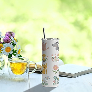 Tumbler with Lid and Straw Cute Cartoon Animals and Plants Thermos Coffee Travel Mug Cute Cups 20 oz Insulated Tumbler for Daily Holiday Decor Gift Coffee Cup