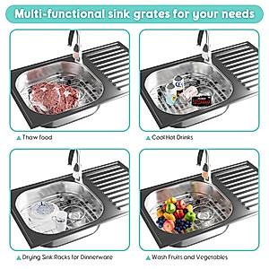 jkxoo 2Pack Sink Protectors for Kitchen Sink 13''x16''&11.2''x14.5'', Sink Rack for Bottom of Sink, Stainless Steel Sink Grid, Rust Resistant Metal Sink Protector with 2Pack Sink Strainer