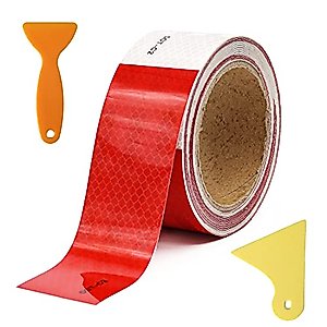 UTSAUTO DOT-C2 Reflective Tape 2 inches x 30ft Reflective Safety Tape Waterproof Warning Sticker Trailer Red & White Reflective Strip for Trailer Cars Trucks Outdoor
