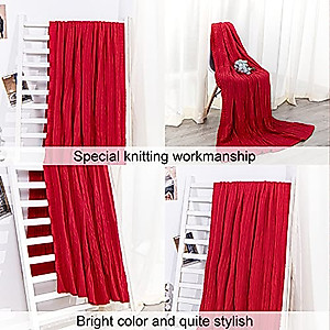 NTBAY 100% Pure Cotton Cable Knit Throw Blanket, Super Soft Warm 51x67 Knitted Throw Blanket for Couch, Sofa, Chair, Bed - Extra Cozy, Machine Washable, Comfortable Home Decor, Red