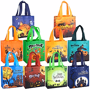 PARSUP 10PCS Halloween Bags,Halloween Tote Bags with Handles, Gift Bags, Multifunctional Non-Woven Halloween Bags for Gifts Wrapping, Trick or Treat, Halloween Party Supplies, 7.9"×7.9"×3.15"