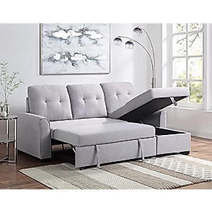 HABITRIO Sectional Sofa with Reversible Chaise, 92" Loveseat Sofa Couch with Pull-Out Bed and Storage Chaise Lounge, L-Shaped 3-Seat Light Grey Fabric Upholstered Sleeper Sofa for Living Room