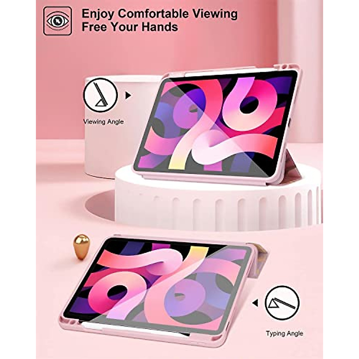 ZtotopCases for iPad Air 6th Generation 11 Inch Case M2 2024 & iPad Air 5th/4th Gen 10.9 Inch 2022/2020 & iPad Pro 11" 2018 1st with Pencil Holder, Soft TPU Back Slim Trifold Smart Cover, Marble Pink