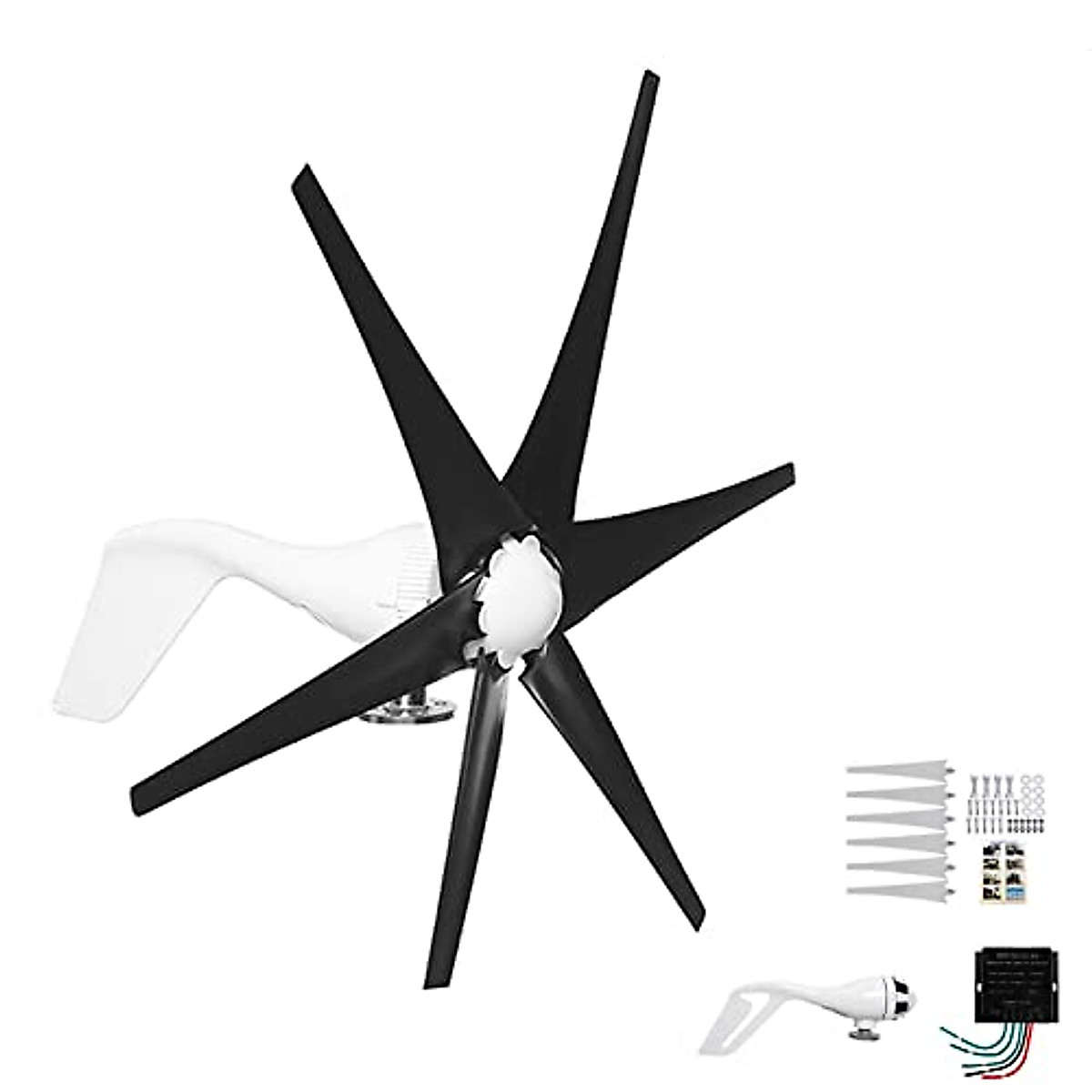 QAZNHODDS Wind Turbine Generator kit, 6000W 6 Blade Wind Industrial Machinery Equipment with Wind Boosting Controller for Terrace, Marine, Motorhome, Chalet, Boat,1,24V