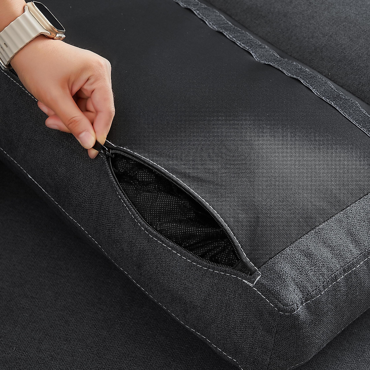 Jarenie 107" Convertible Sectional Sofa, 4-Seat L Shaped Couch with Storage Chaise Lounge and Side Pocket, Modern Linen Fabric Sectional Couches for Living Room, Dark Grey