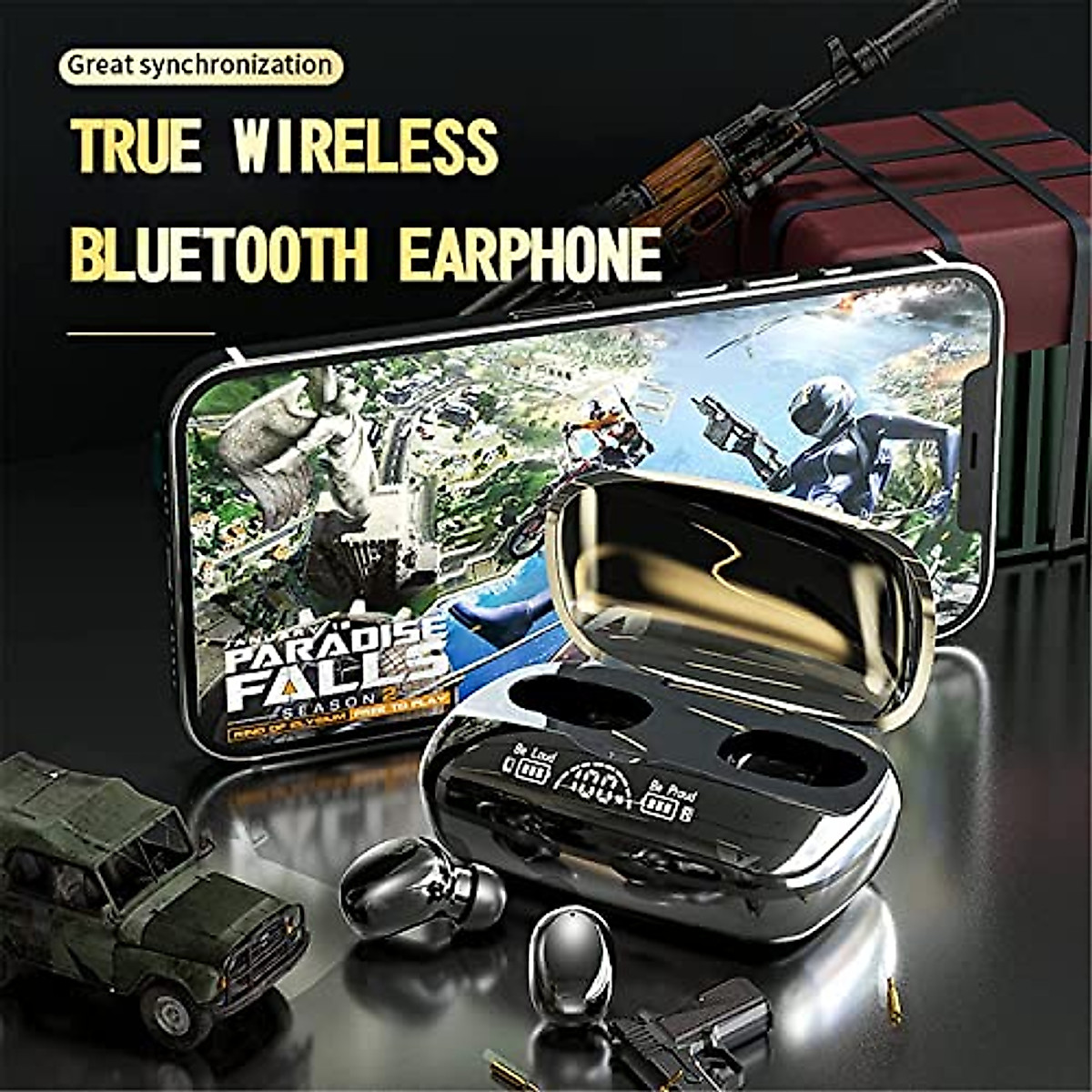 Wireless Earbuds,Bluetooth 5.2 Powerful Bass True Wireless Earphones,IPX6 Waterproof Touch Control HiFi Stereo Sound In Ear CVC8.0 Tech Noise Reduction Headphones with Mic,One-Step Pairing,LED Display