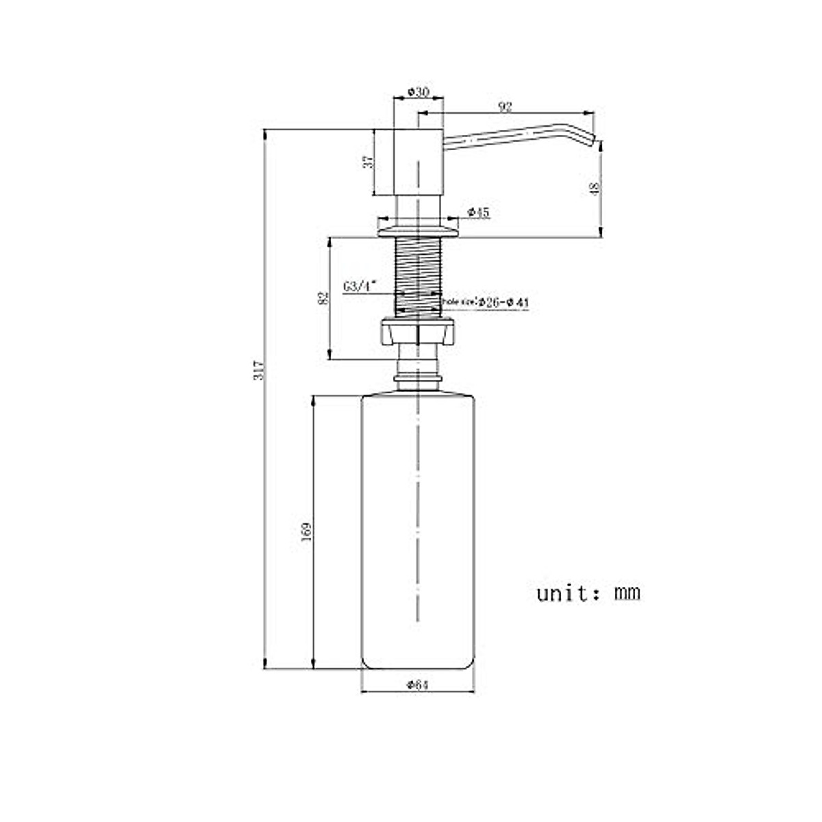 SAMODRA Soap Dispenser for Kitchen Sink, Premium Stainless Steel Pump Head 17 OZ Bottle 3.15 Inch Threaded Tube for Granite Thick Deck Installs (Brushed Brass)