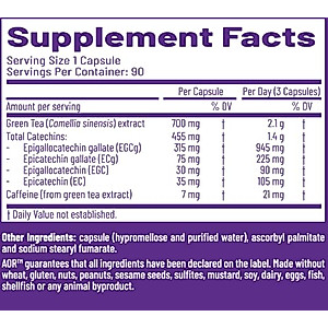 AOR, Active Green Tea, Natural High-Potency Green Tea Extract, with EGCG Catechins (150 mg), Vegan Take Daily, 90 capsules (30 servings)