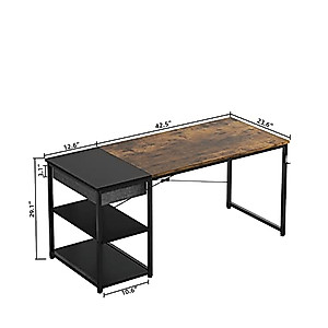 KAVFOCOY Simple Style Computer Desk with Storage Shelves Study Writing Table for Home Office Easy Assembly 55inch Rustic Brown