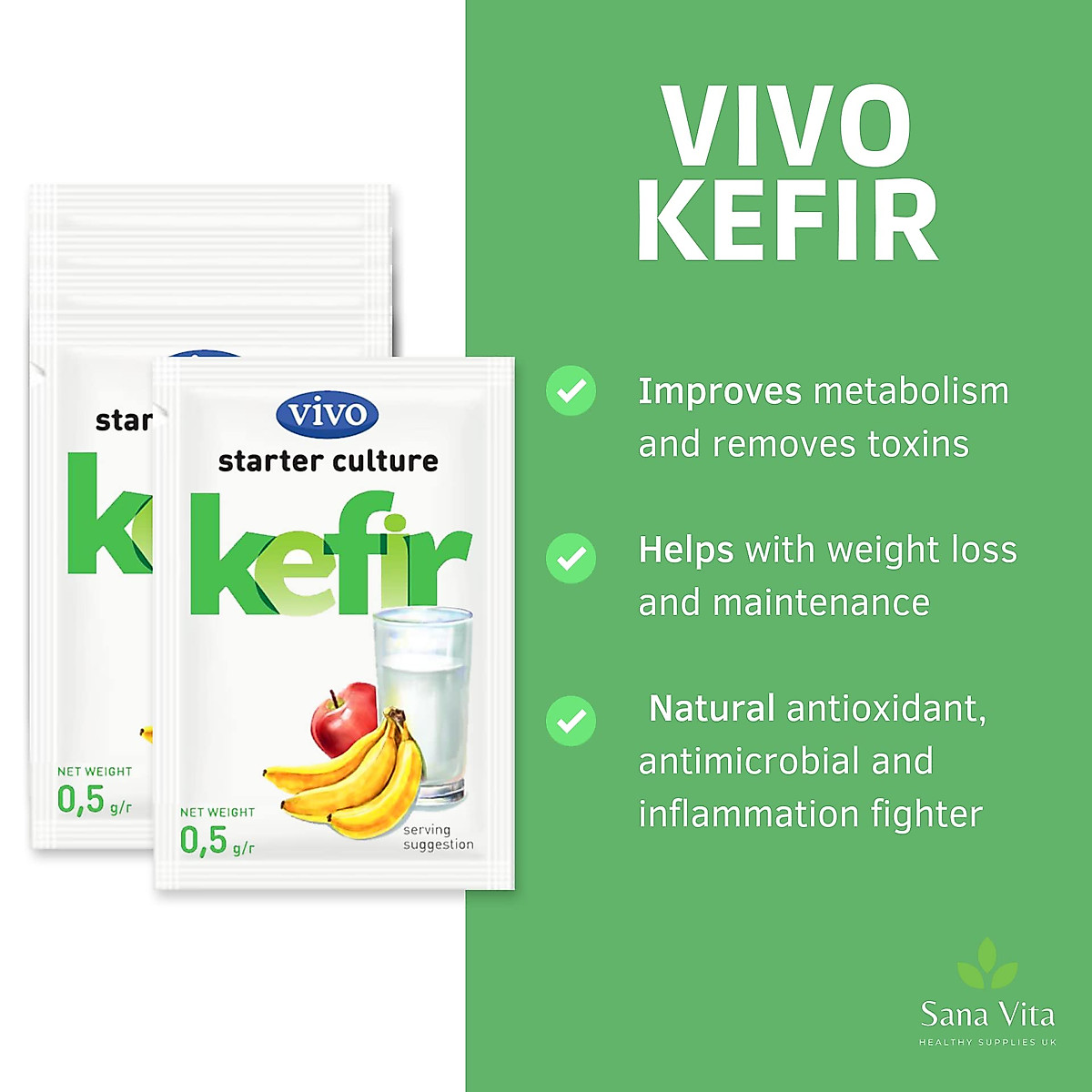 VIVO Kefir Starter (5 boxes) Makes up to 30 quarts of kefir