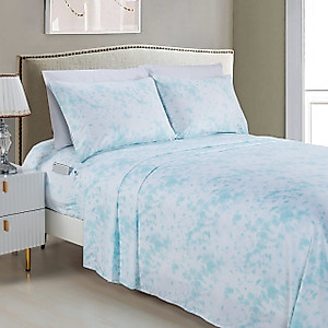 Elegant Comfort Luxury Soft Bed Sheets Tie Dye Pattern 1500 Thread Count Percale Egyptian Quality Microfiber Softness Wrinkle and Fade Resistant (6-Piece) Bedding Set, King, Tie Dye Aqua