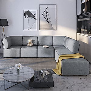CECER U Shaped Modular Sectional Sofa, Convertible L Shaped Couch Sofa, Queen Sleeper Sofa, Variable Modular Oversized Couches for Living Room, (Light Grey)