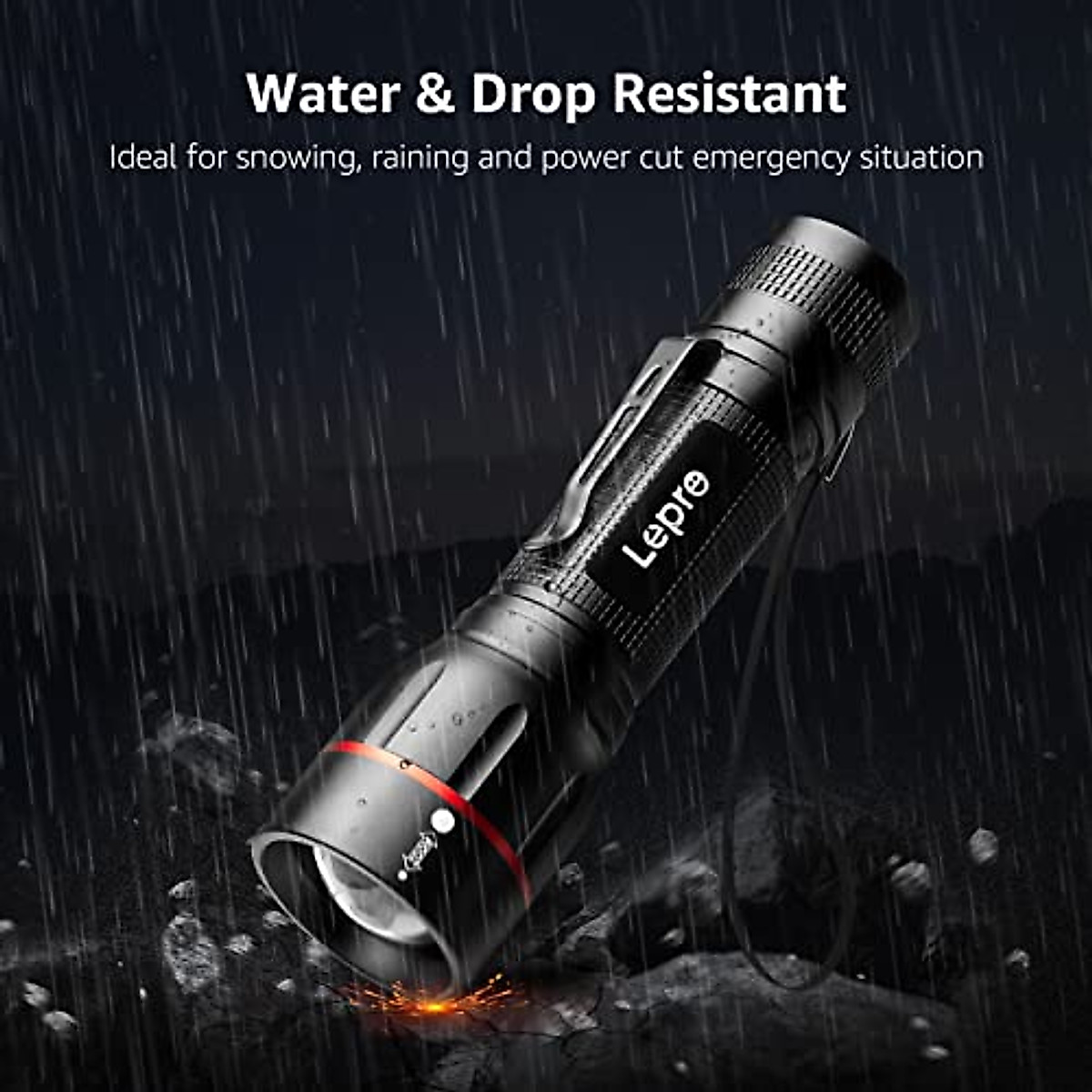 Lepro LED Flashlight with Clip, LE2050 Flashlight High Lumens, 5 Lighting Modes, Zoomable, Waterproof, Lightweight Flash Lights/Flashlights for Emergencies,Camping, Powered by AAA Battery