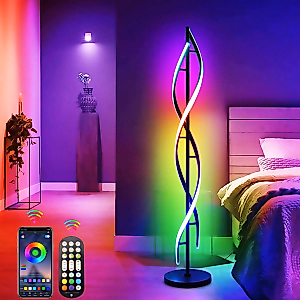 LENIVER LED Spiral Floor Lamp, Unique 3 Color Dimmable Standing Lamp, Modern Creative Standing Pole Lamps with Remote Control for Living Room, Bedroom and Office - Black