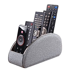 Remote Control Holder,Desktop Supply Organizer,5 Delicate Compartments with High and Low Orderly Distribution,for Storing TV,DVD,Blu-ray,Media Player,Heater Controllers(Grey cloth)