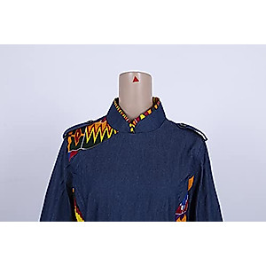 iooiooi Denim Dresses for Women Private Custom Long Sleeves African Dashiki Patchwork Dresses