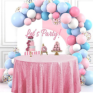 Pufogu 50" Round Pink Sequin Tablecloth Glitter Pink Table Cloths for Birthday Wedding Bridal Baby Shower Party Decorations