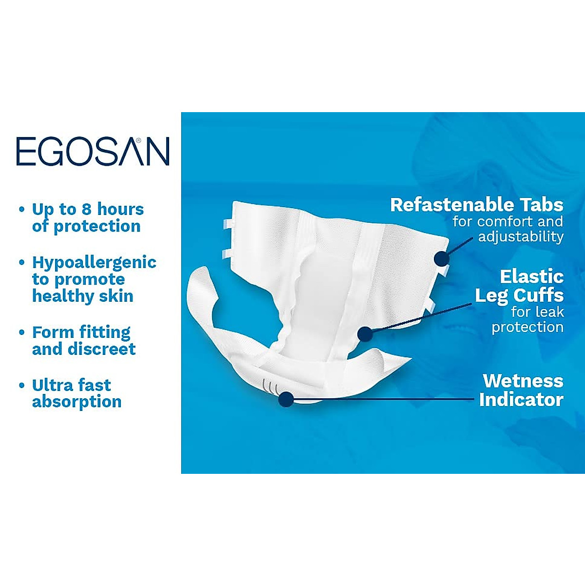Egosan Ultra Incontinence Disposable Adult Diaper Brief Maximum Absorbency and Adjustable Tabs for Men and Women (Large, 15-Count)