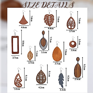 Sailimue 12 Pairs Wood Earrings for Women Natural Wooden Earrings Geometric Lightweight Drop Dangle Earrings Ethnic Style Statement Earrings