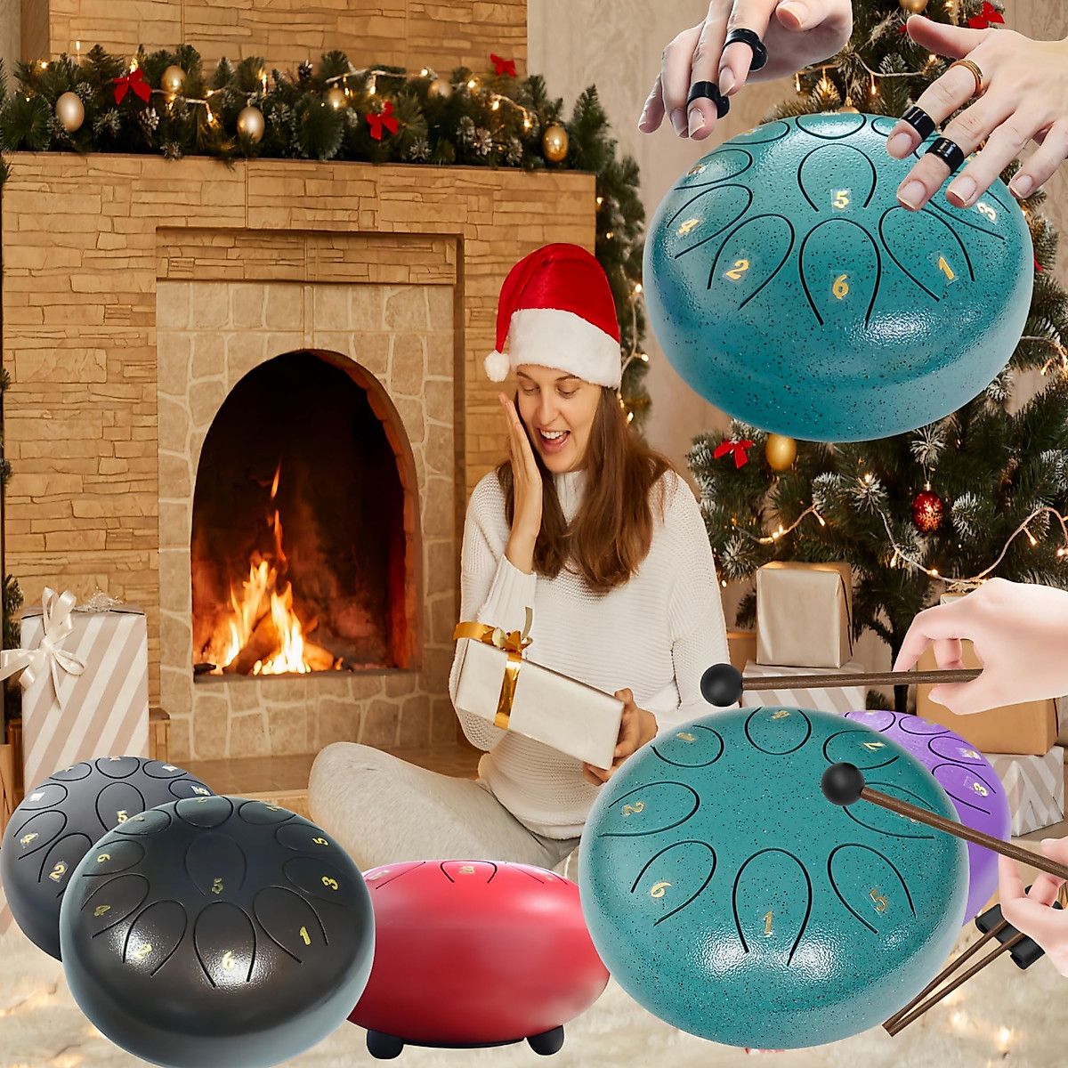 REGIS Steel Tongue Drum 6 inch 8 Notes Musical Percussion Instrument, Rain Drum for Outside - Musician Gift for Family and Friends(malachite)