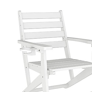 Flash Furniture Tolleson Adirondack Dining Chair with Cup Holder, Commercial Weather Resistant Recycled HDPE Adirondack Chair, Fold Out Cupholder, White