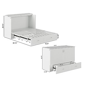 AFI, Aspen Mid-Century Modern Queen Solid Wood Murphy Bed Chest with Mattress in White