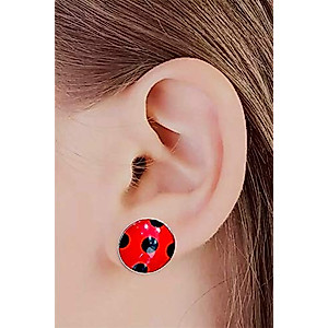 Ladybug Earrings Clip on Earrings No Pierced Ladybird Design Jewellery with Silver Ear Cuff Black Spot Red Charm for Girl woman Cosplay Ear Hoop 1