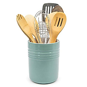 KooK Utensil Holder, Kitchen Utensil Holder, for Kitchen Counter, Ceramic, Premium Kitchen & Dining, Utensil Organizer, Countertop Organizer, Kitchen Counter Decor, 5.3”, Dishwasher Safe (Teal)