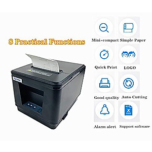 80MM POS Thermal Receipt Printer Compatible 80mm Thermal Paper Rolls sec High- Pos Printer with Auto Cutter ESC/POS Command Support Windows Mac Pos System(Black)(USB)