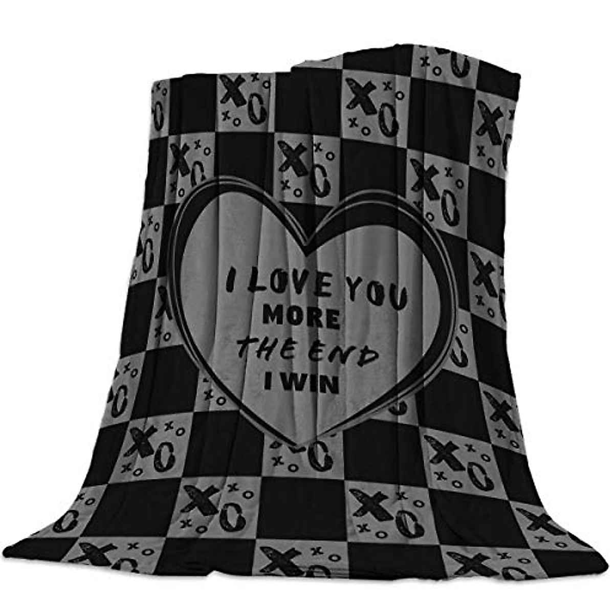 SIGOUYI Flannel Fleece Blanket for All Season Lightweight Throw for Bed Couch Chair Extra Soft Brush Fabric Warm Sofa Blankets, I Love You More The End I Win Black Gray Heart 60"x80"